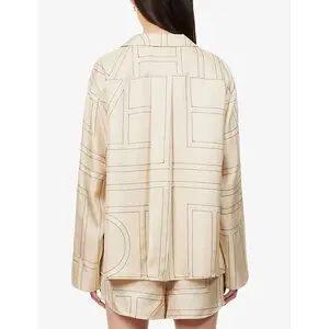 TOTEME Brand-embroidered Oversized Silk-twill Shirt - Ivory Monogram