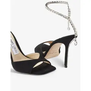 JIMMY CHOO Saeda Crystal-embellished Suede Stiletto Courts - Black/crystal