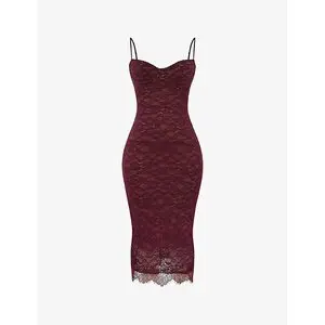 House Of Cb Melina Floral Stretch-lace Midi Dress - Mulberry