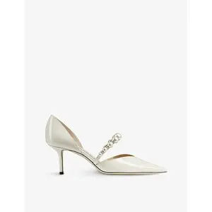 JIMMY CHOO Aurelie 65 Pearl-embellished Patent-leather Courts