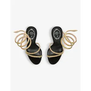 Rene Caovilla Margot Jeweled Leather Heeled Sandals - Blk/other