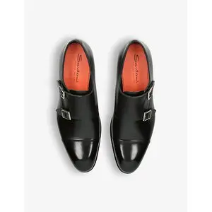 Santoni Carter Double-buckle Leather Monk Shoes - Black
