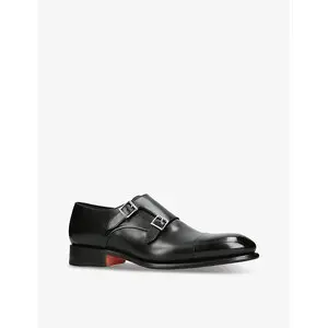 Santoni Carter Double-buckle Leather Monk Shoes - Black