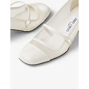 JIMMY CHOO Elisa 45 Mesh And Patent-leather Heeled Courts - Latte/latte