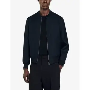 Sandro Regular-fit Wool-blend Jacket With Elasticated Cuffs - Bleus