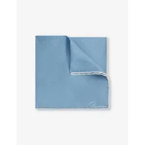 REISS Liam Polka-dot Logo-print Silk Pocket Square 1 Size Blue