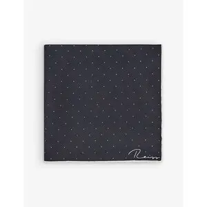 REISS Liam Polka-dot Logo-print Silk Pocket Square - Navy