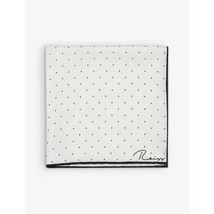 REISS Liam Polka-dot Logo-print Silk Pocket Square - White