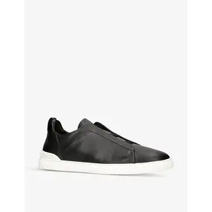 Zegna Triple Stitch Secondskin Leather Trainers - Black