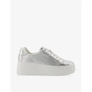 DUNE Logo-embellished Metallic Leather Low-top Trainers