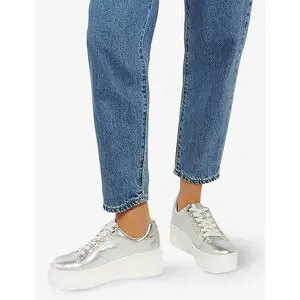 DUNE Logo-embellished Metallic Leather Low-top Trainers