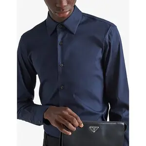 Prada Collared Slim-fit Cotton-blend Shirt - Blue