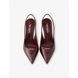 Prada Logo-plaque Slingback Heeled Leather Pumps - Red