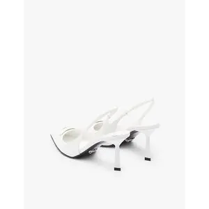 Prada Logo-plaque Slingback Heeled Leather Pumps - White