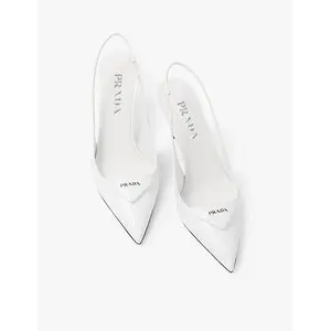 Prada Logo-plaque Slingback Heeled Leather Pumps - White