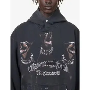REPRESENT Thoroughbred Graphic-print Cotton-jersey Hoody - Vintage Black