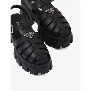 Prada Monolith Logo-plaque Caged Chunky-sole Rubber Sandals - Black