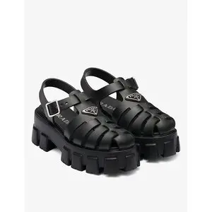 Prada Monolith Logo-plaque Caged Chunky-sole Rubber Sandals - Black