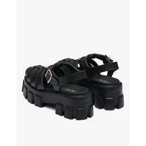 Prada Monolith Logo-plaque Caged Chunky-sole Rubber Sandals - Black
