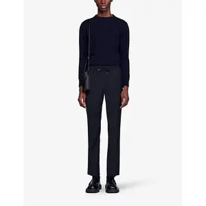 Sandro Drawstring-waist Straight-leg Wool-blend Trousers - Noir / Gris