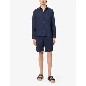 Vilebrequin Caroubis Logo-embroidered Linen Shirt - Bleu Marine
