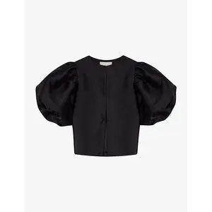 MALINA Cleo Balloon-sleeve Satin Blouse - Black