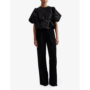 MALINA Cleo Balloon-sleeve Satin Blouse - Black