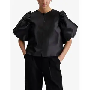 MALINA Cleo Balloon-sleeve Satin Blouse - Black
