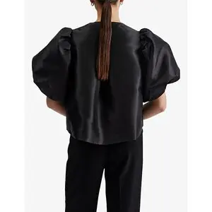 MALINA Cleo Balloon-sleeve Satin Blouse - Black