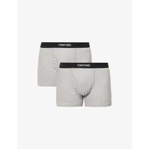 TOM FORD Logo-waistband Stretch-cotton Boxers Pack Of Two - Grey