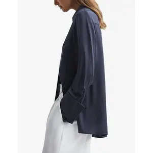 REISS Hailey Point-collar Silk Shirt - Navy