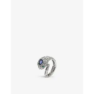 BVLGARI Serpenti Viper 18ct White-gold Diamond, Sapphire And Emerald Ring - White Gold