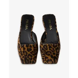 Prada Leopard-print Leather Heeled Mules