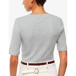 Whistles V-neck Ribbed Stretch-knit Top