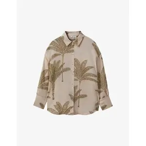 REISS Oskia Palm Tree-print Linen Shirt