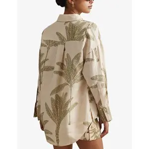 REISS Oskia Palm Tree-print Linen Shirt