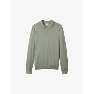 REISS Trafford Polo-collar Slim-fit Merino-wool Jumper Xl Pistachio