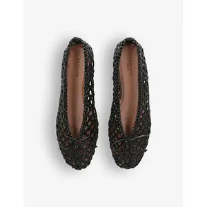 Le Monde Beryl Regency Bow-embellished Leather Slippers - Black