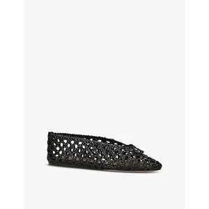 Le Monde Beryl Regency Bow-embellished Leather Slippers - Black