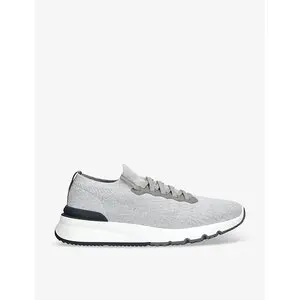 Brunello Cucinelli Brand-embossed Knitted Low-top Trainers - Grey/other