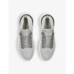 Brunello Cucinelli Brand-embossed Knitted Low-top Trainers - Grey/other