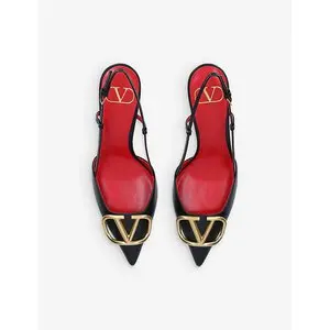 Valentino Garavani Vlogo 80 Pointed-toe Leather Slingback Courts - Black