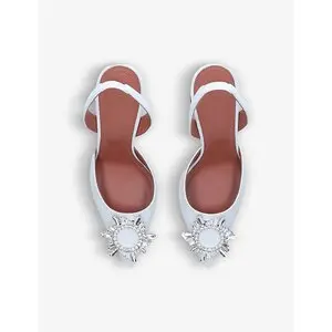 Amina Muaddi Begum Crystal-embellished Slingback Satin Heels - White