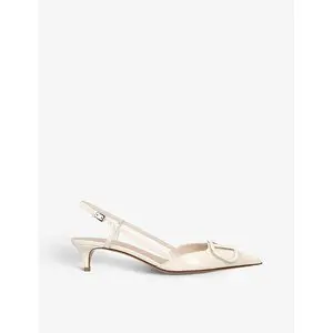Valentino Garavani Vlogo 40 Pointed-toe Leather Slingback Courts - Cream