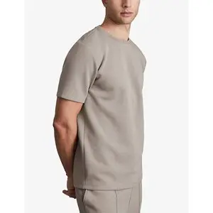 REISS Bradley Stitched-trim Stretch Woven-blend T-shirt - Taupe