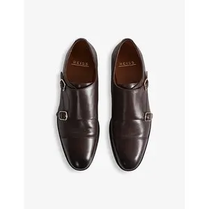 REISS Amalfi Double-monk Strap Leather Shoes - Dark Brown