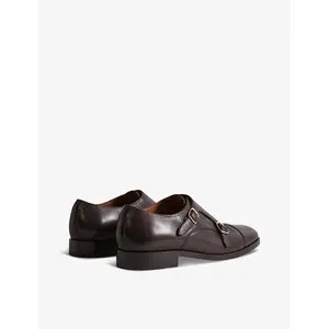 REISS Amalfi Double-monk Strap Leather Shoes - Dark Brown