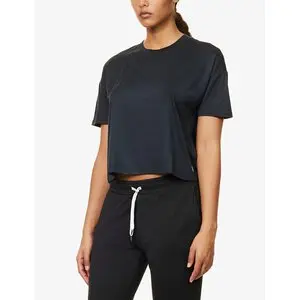 Vuori Energy Brand-patch Boxy-fit Stretch-jersey T-shirt - Black Heather