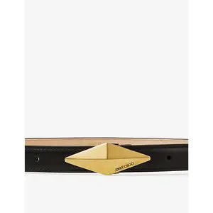 JIMMY CHOO Diamond Buckle Leather Belt - Black/gold