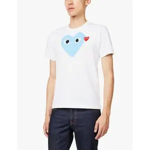 Play Comme Des Garcon Big And Small Heart Brand-appliqué Cotton-jersey T-shirt - Blue